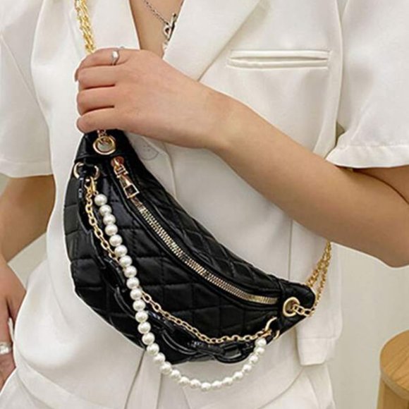 MODA ME COUTURE | Bags | Quilted Fanny Pack With Pearl And Chains ...